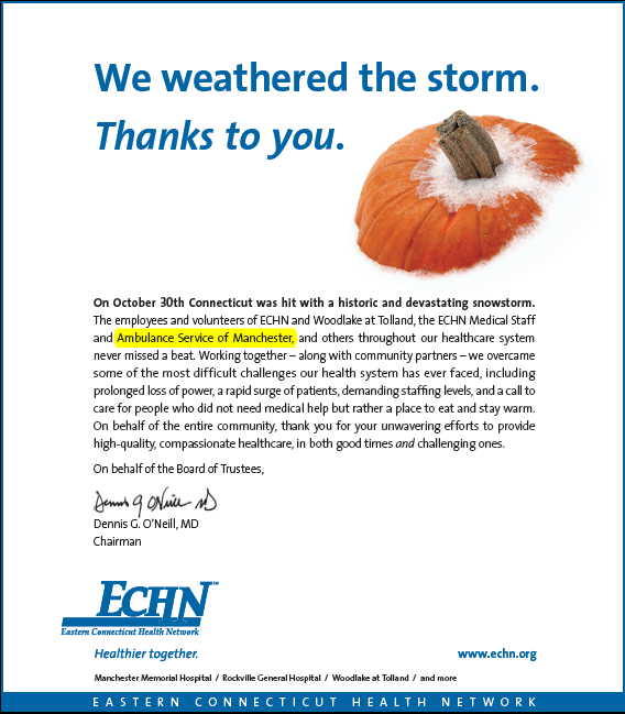 ASM Earns Praise from ECHN for Winter Storm Alfred Support | ASM-AETNA Blog